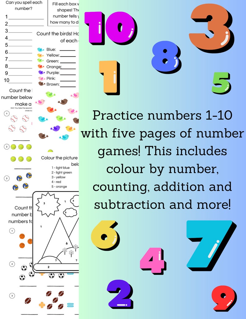Number Printable Worksheet for Kids - Learning Workbook - Fun - Math ...