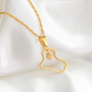 Beautiful Iraq Map Contour Pendant With Small Heart Charm Necklace ...