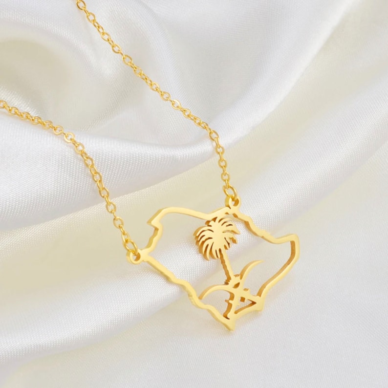 Saudi Arabia Map Outline Pendant Necklace Stylish Saudi Coat - Etsy