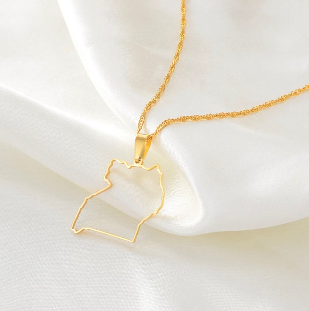Minimalist Uganda Map Contour Pendant Necklace Simplistic 18K Gold ...