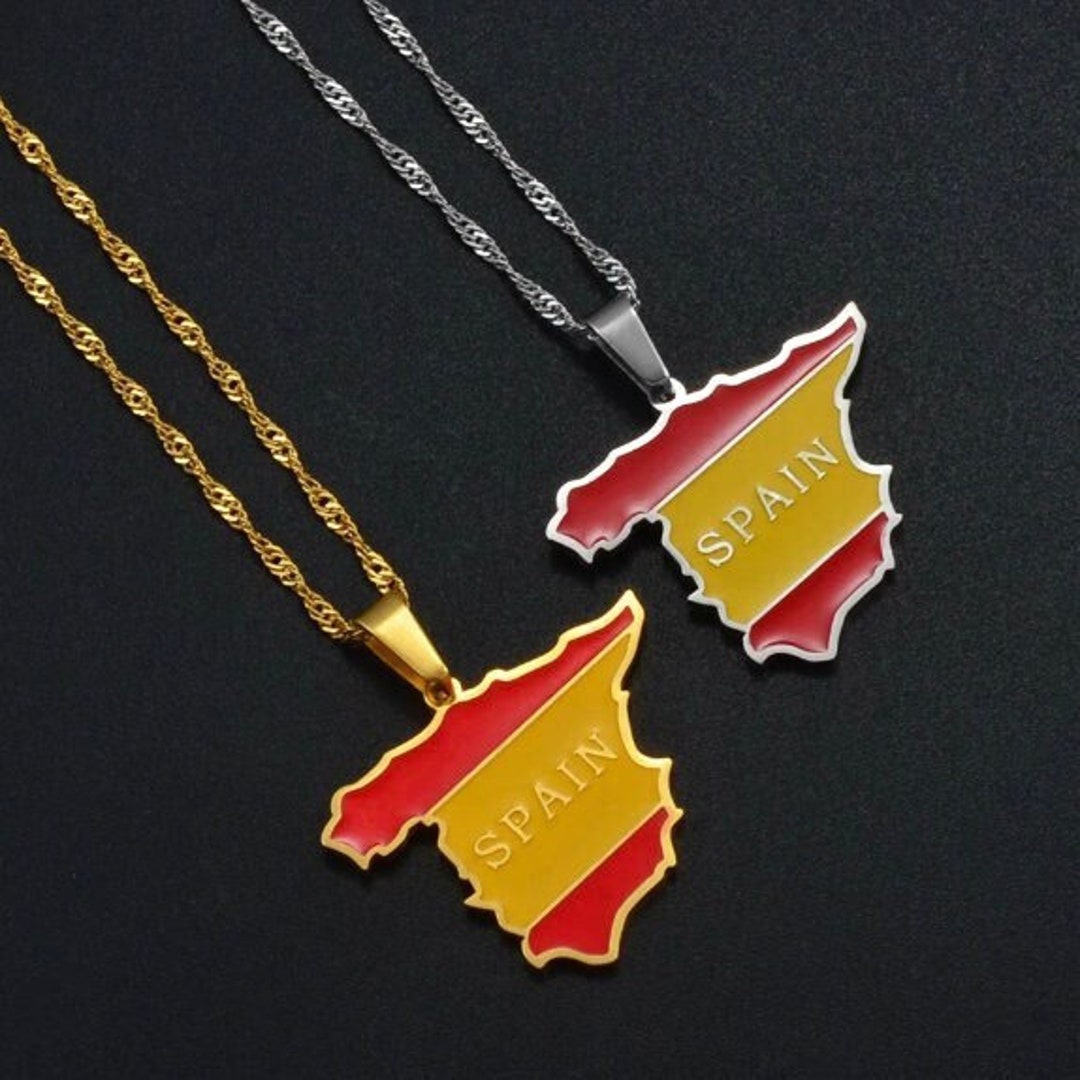 Stylish Spain Colored Flag Pendant Necklace Minimalist Spain Map Charm ...