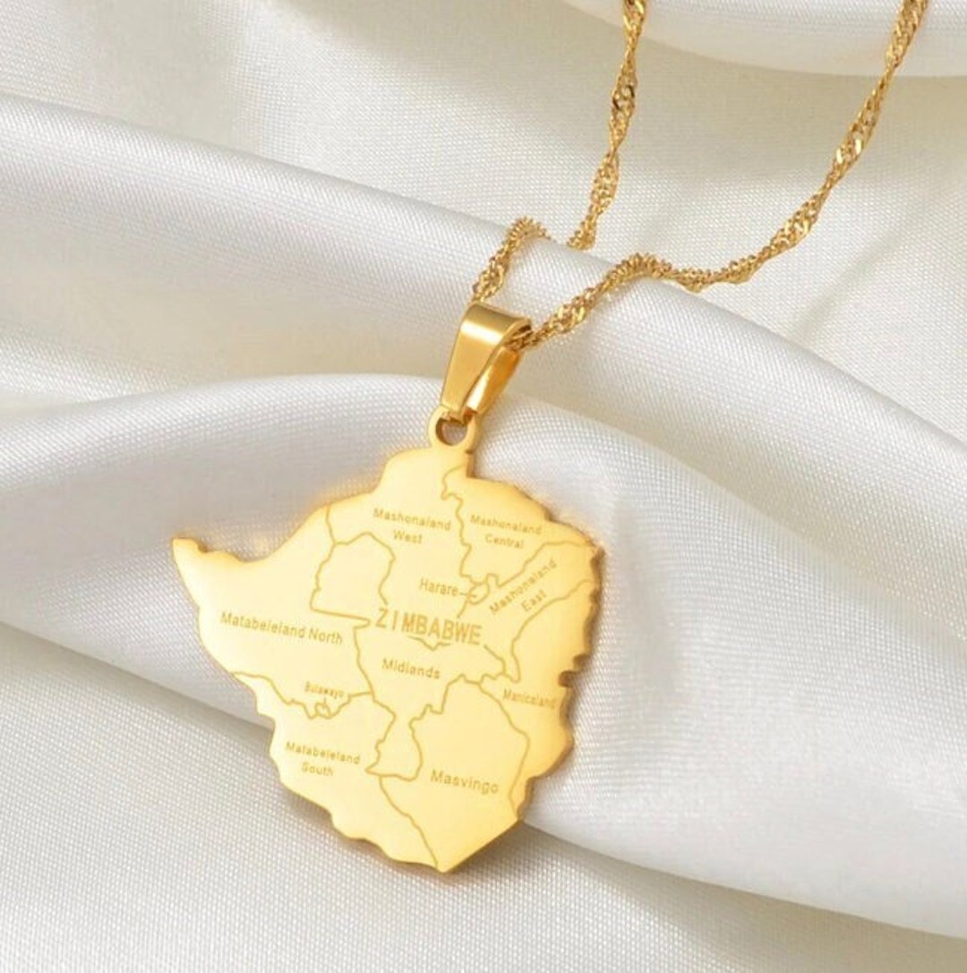 18K Gold Plated Map of Zimbabwe Pendant Zimbabwe Map With Cities Charm ...