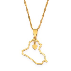 Beautiful Iraq Map Contour Pendant With Small Heart Charm Necklace ...