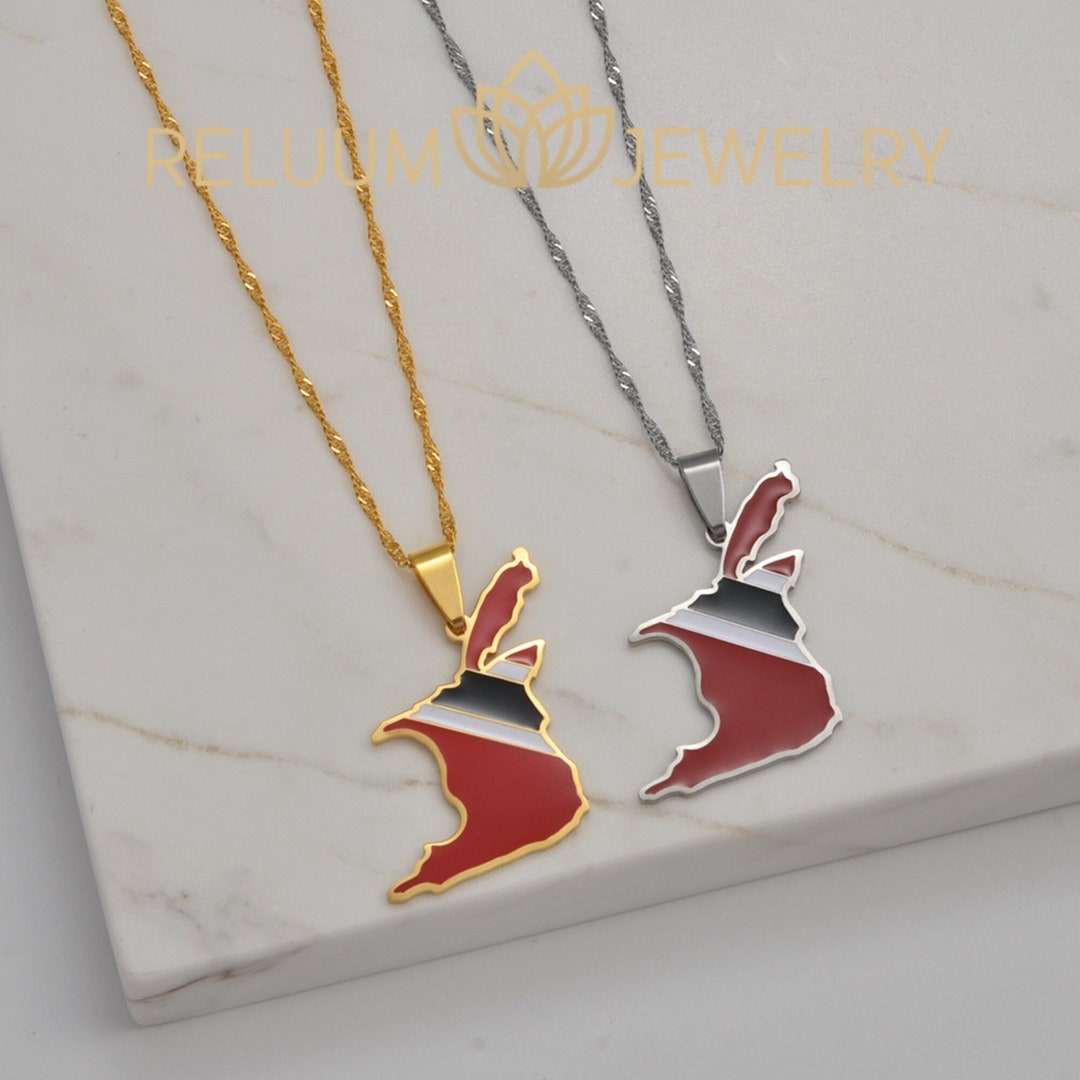 Map of Trinidad and Tobago Pendant & Chain Enamel Inlayed - Etsy Australia