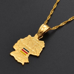 Stylish 18K Gold Plated Germany Map Pendant Necklace Minimalist Flag of ...