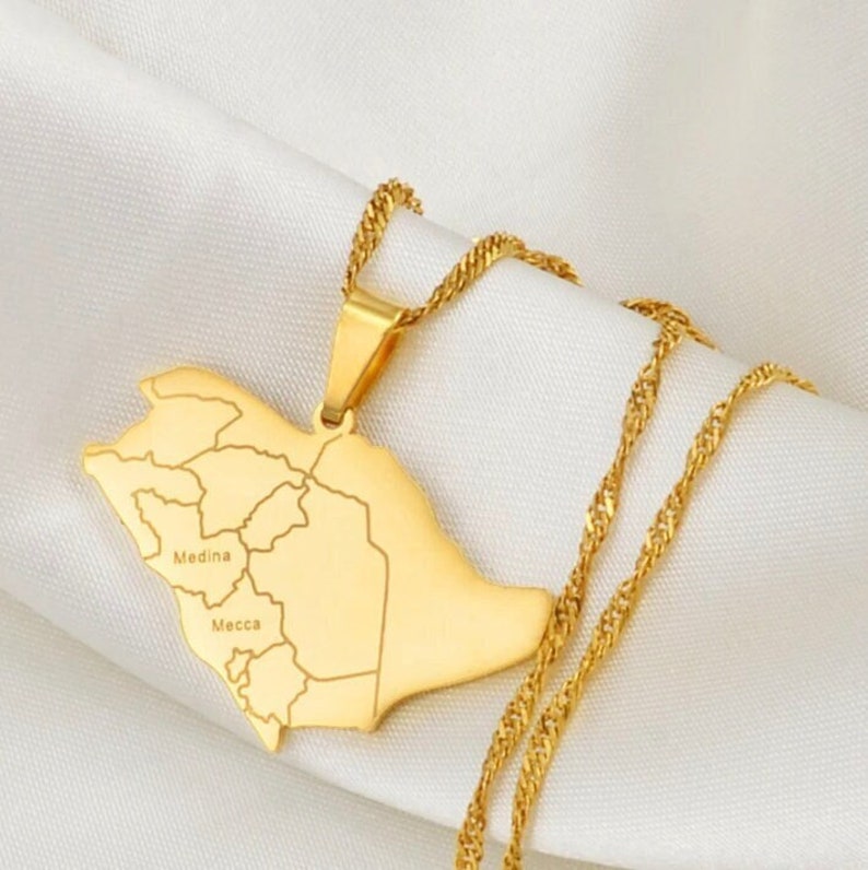 Saudi Arabia Map With Medina Mecca City Names Pendant Necklace - Etsy ...
