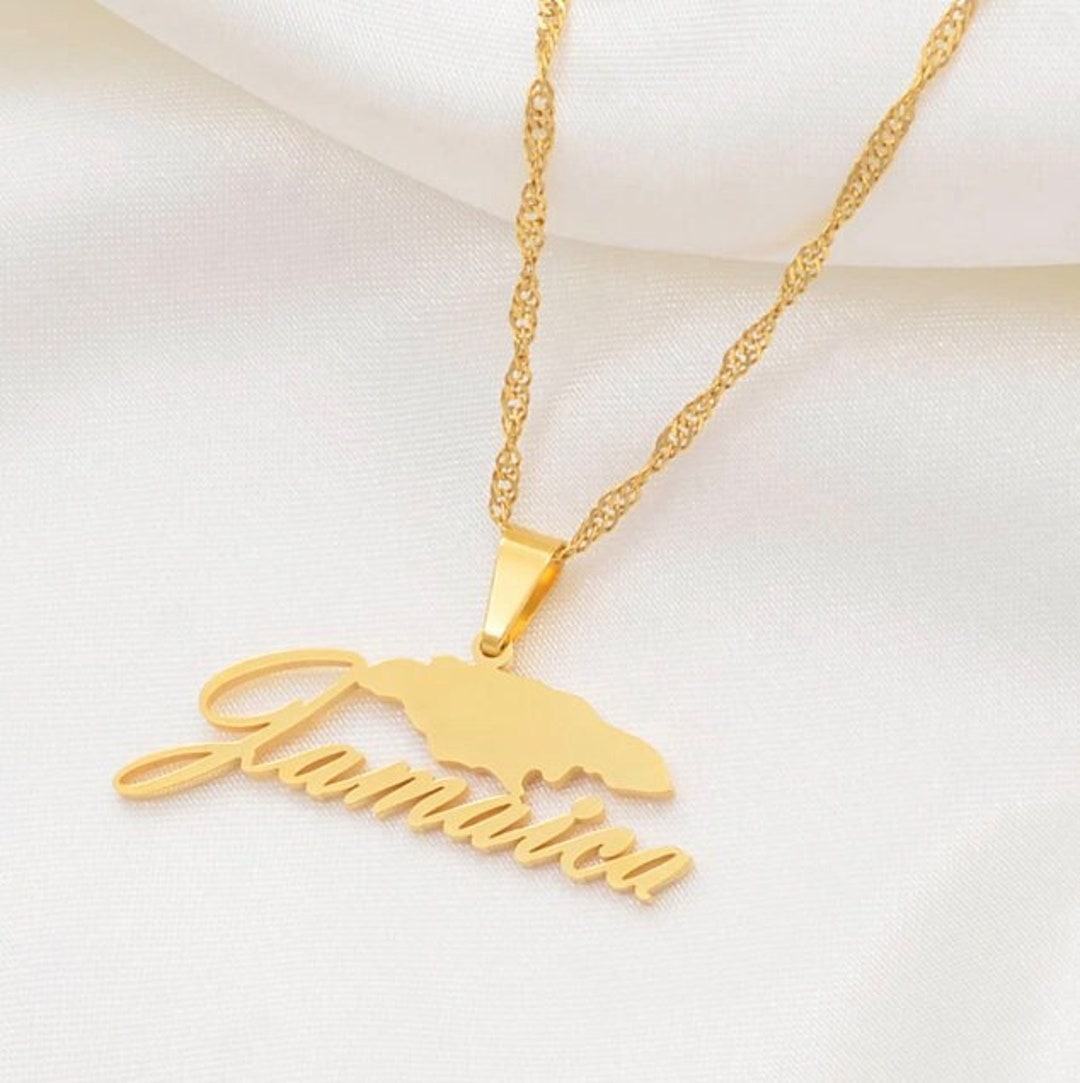 Minimalist Chic Jamaica Map Charm & Water Weave Chain 18K - Etsy