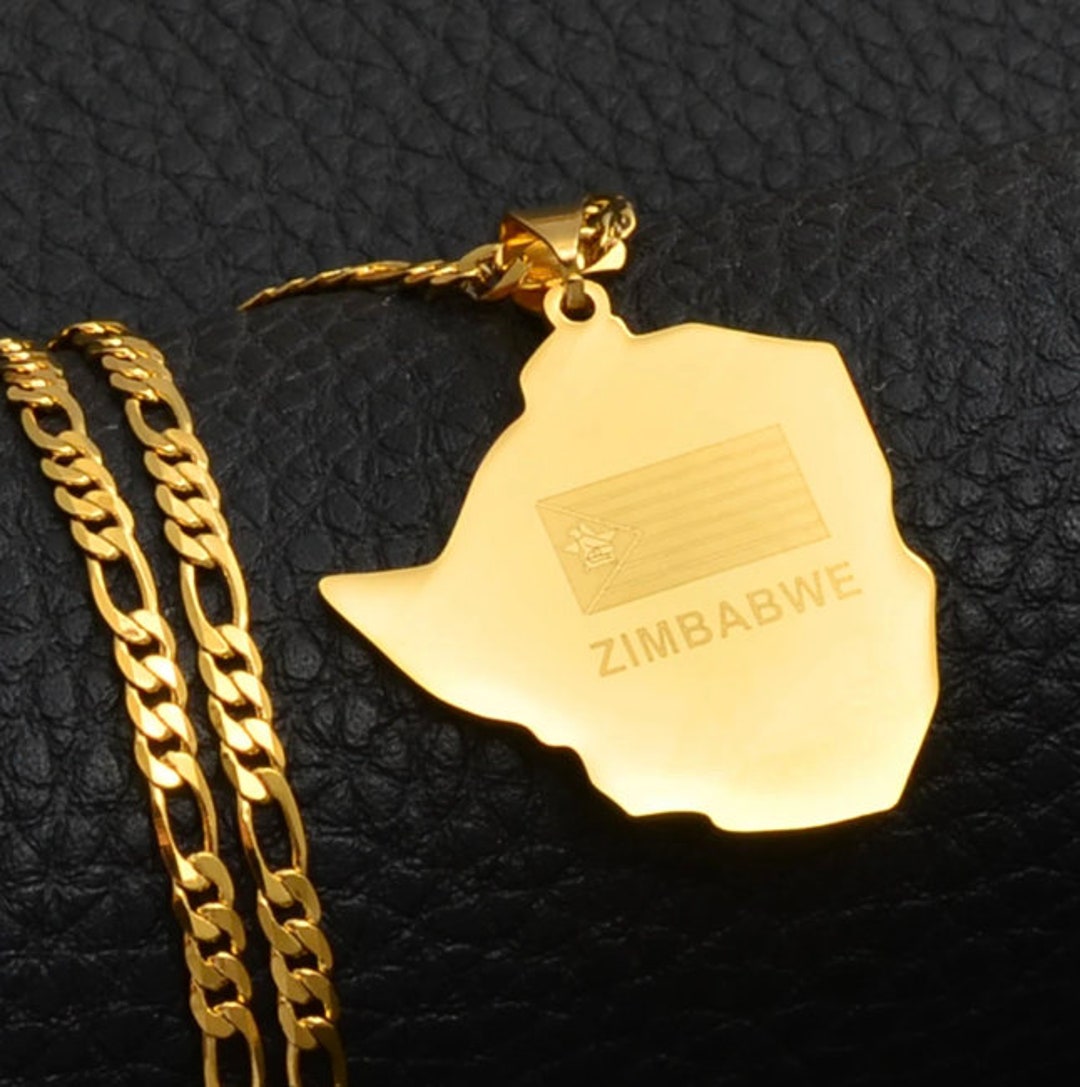 Zimbabwe Map Pendant Necklace With Figaro Chain 18K Gold - Etsy
