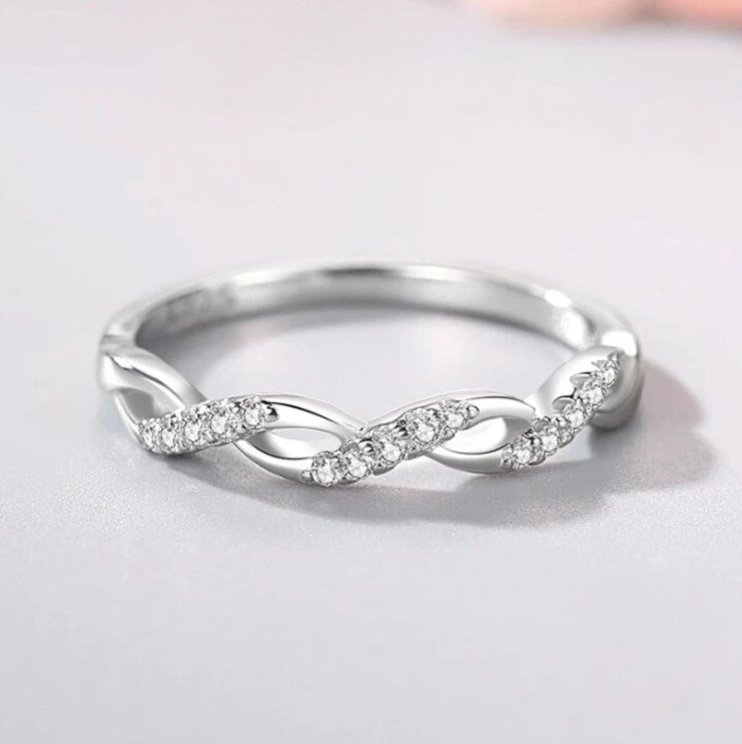 Dainty Twisted Infinity Ring Sterling Silver 925 Cubic Zirconia Stone Gift for Her Silver Friend ...