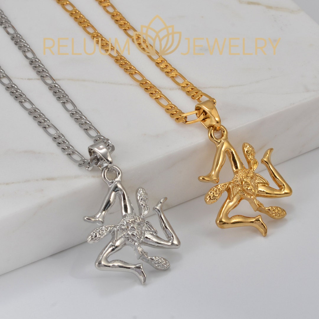 18K Gold Plated Sicily Trinacria Emblem Pendant & Chain Symbol of ...