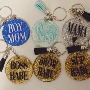 Custom Glitter Acrylic Keychains Glitter Key-chains Mama - Etsy