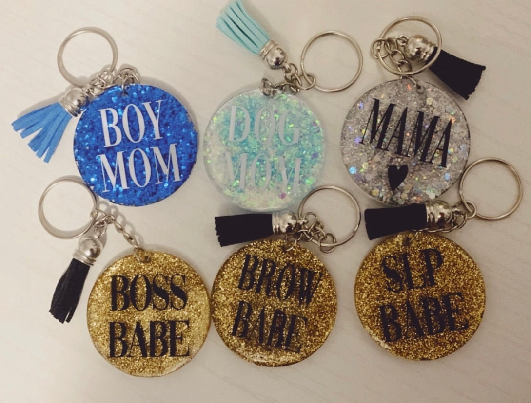 Custom Glitter Acrylic Keychains Glitter Key-chains Mama - Etsy