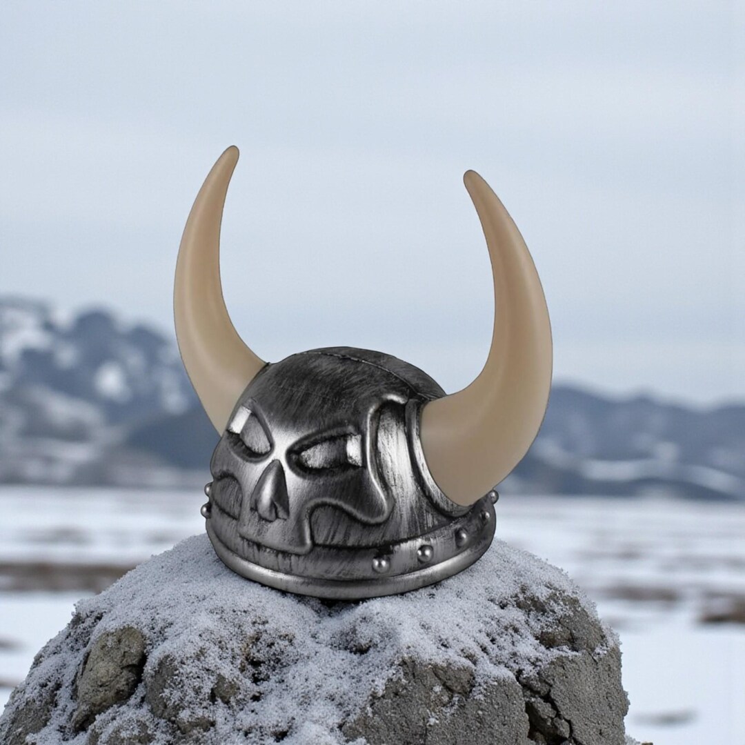 Norwegian Grey Skull Viking Helmet With Horns, Norse Costume Hat ...