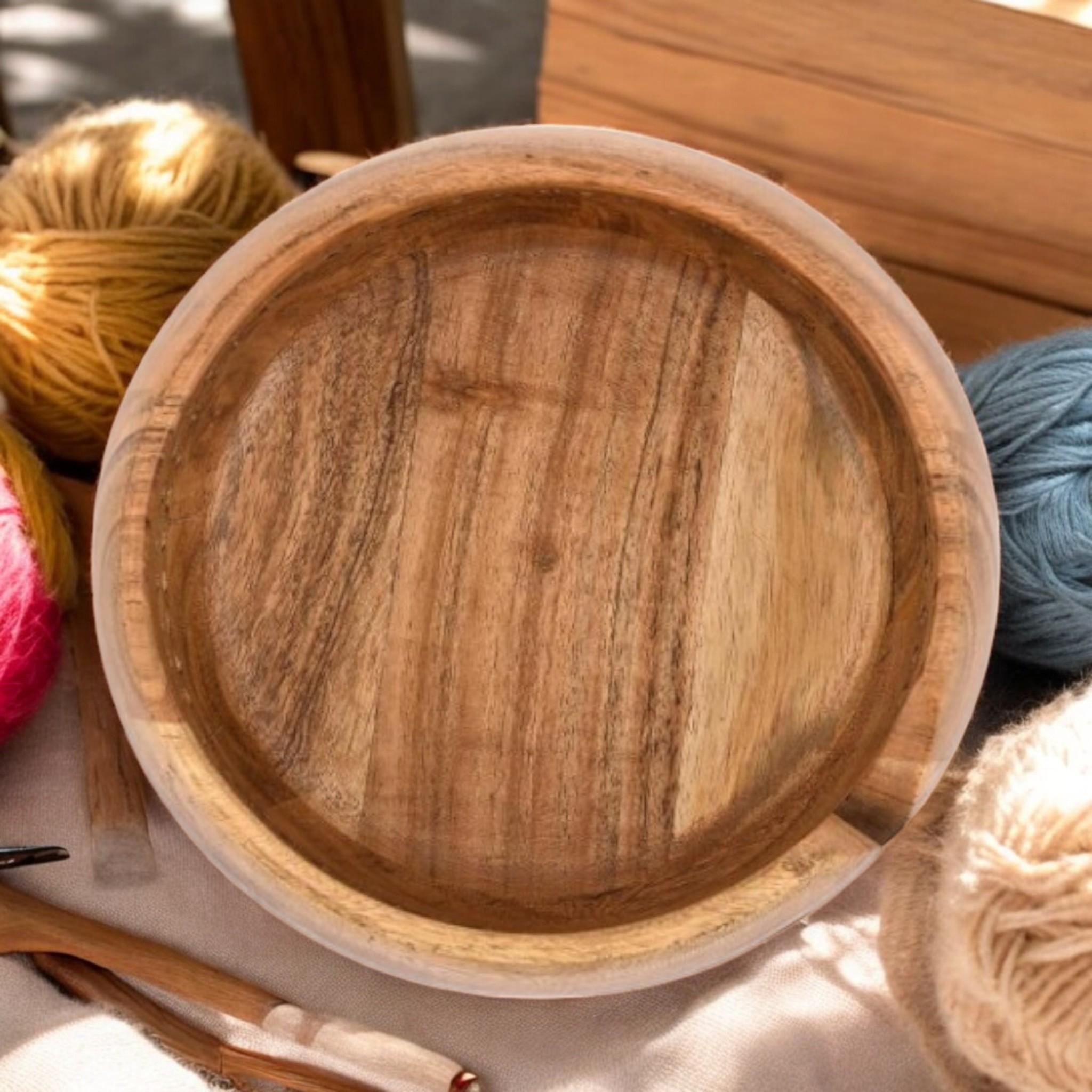 Acacia Wood Yarn Bowl - Hand Carved 7x7x4" Crochet & Knitting Holder ...