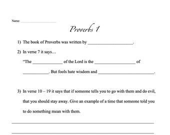 Growing for His Love, NIV Proverbs Chapter 1 Through 5, Study Questions ...