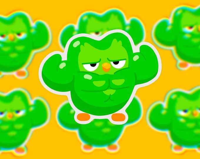 Buff Duolingo Sticker — Funny Flexing Bird Meme | Gym Duolingo Vinyl ...