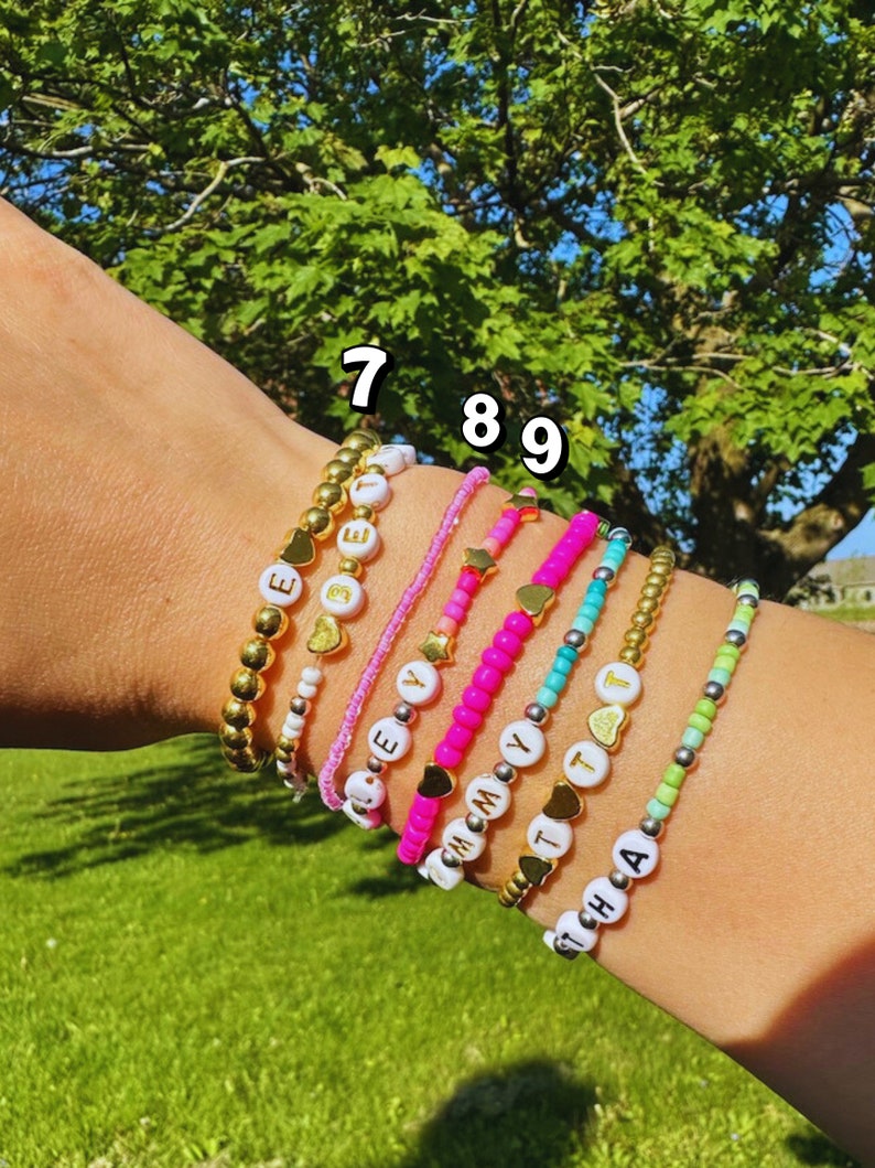 Custom Beaded Bracelets With Letters, Flowers, and Various Colors and ...