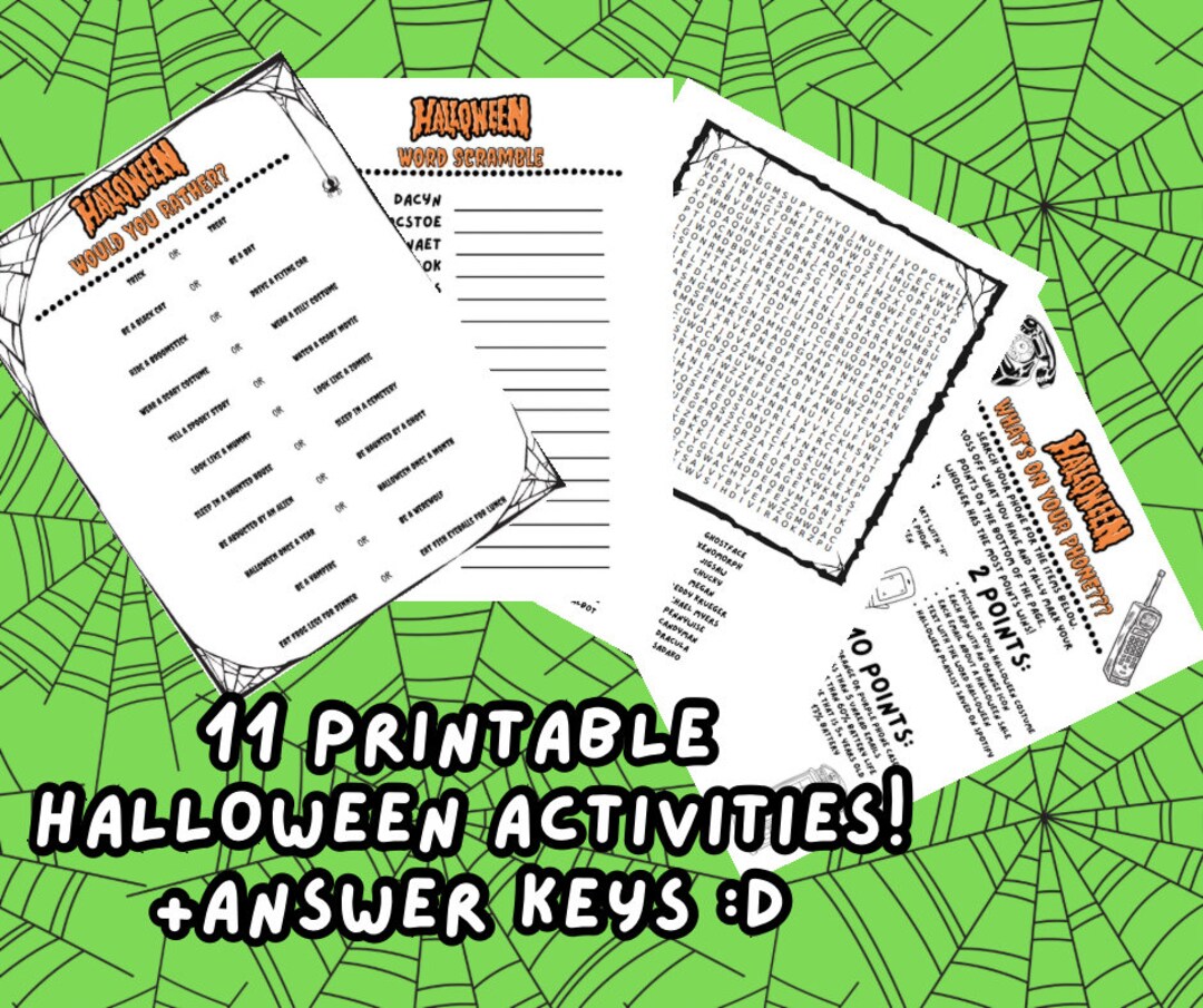 11 Printable Halloween Games/activities With Answer Keys - Etsy