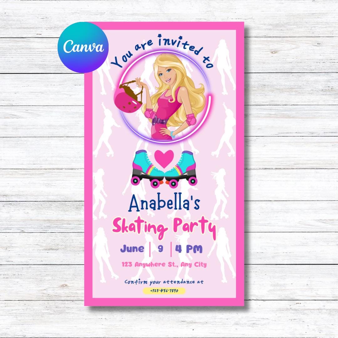 Roller Skate Doll Digital Birthday Party Invite (to Print or Send It by ...