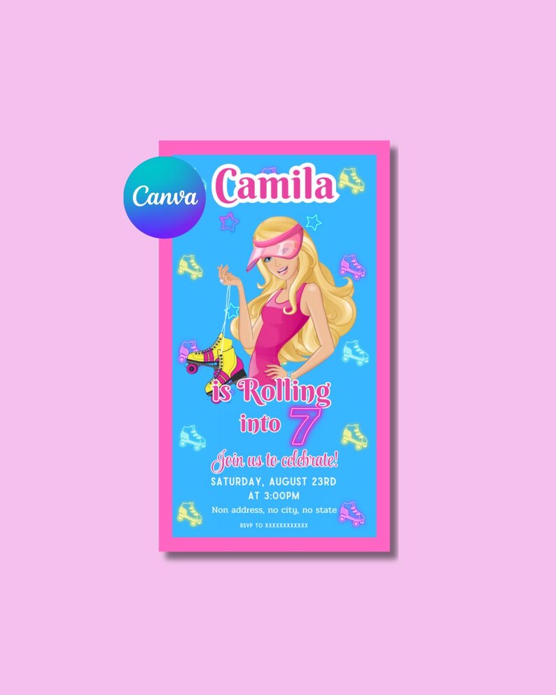 Roller Skates Doll Digital Birthday Invitation. - Etsy