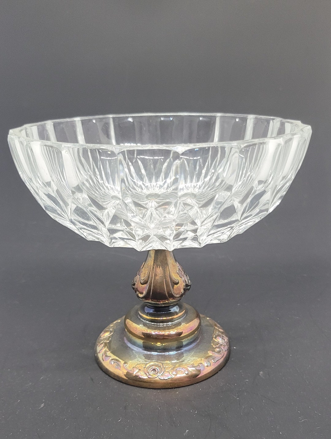 Alpaca Silver Crystal Cut Pedestal Bowl 6.5"h - Etsy