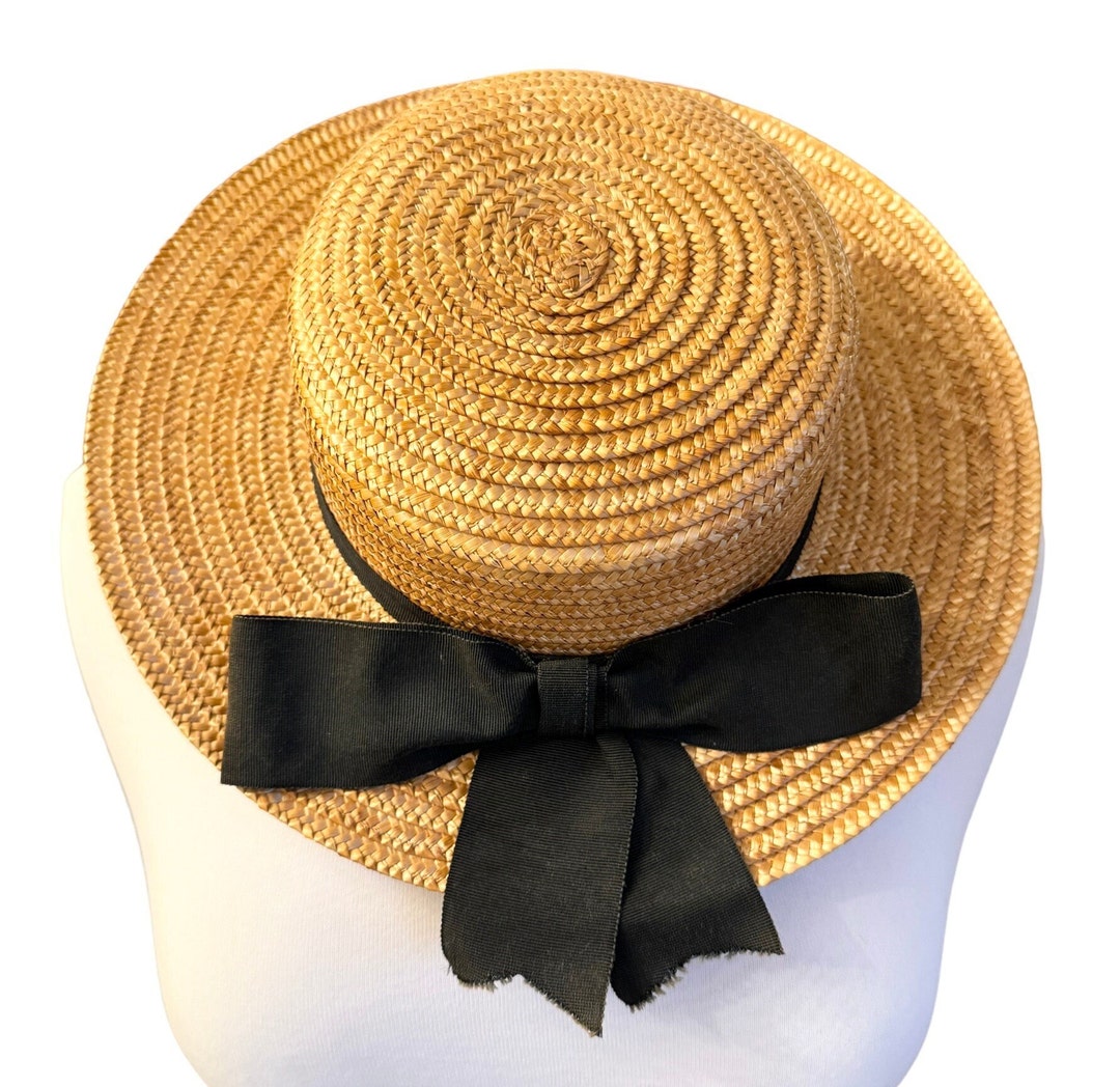 Classic Vintage Straw Boater Hat by Laura Ashley With Black - Etsy