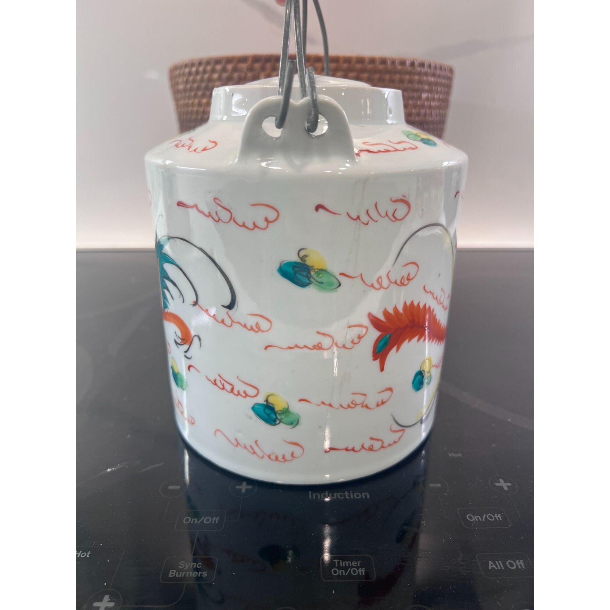 Vintage Chinese Porcelain Art Travel Picnic Tea Set With Wicker Basket ...