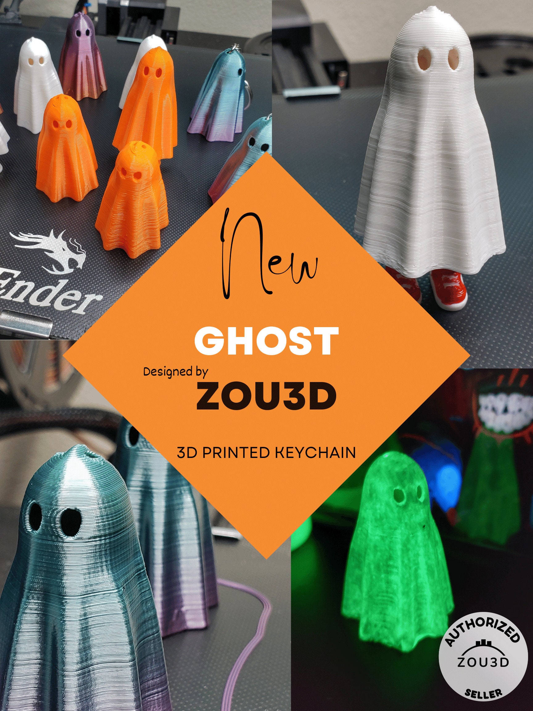 3D Printed ZOU3D Ghost Keychain Multiple Color Options Hand Painted ...