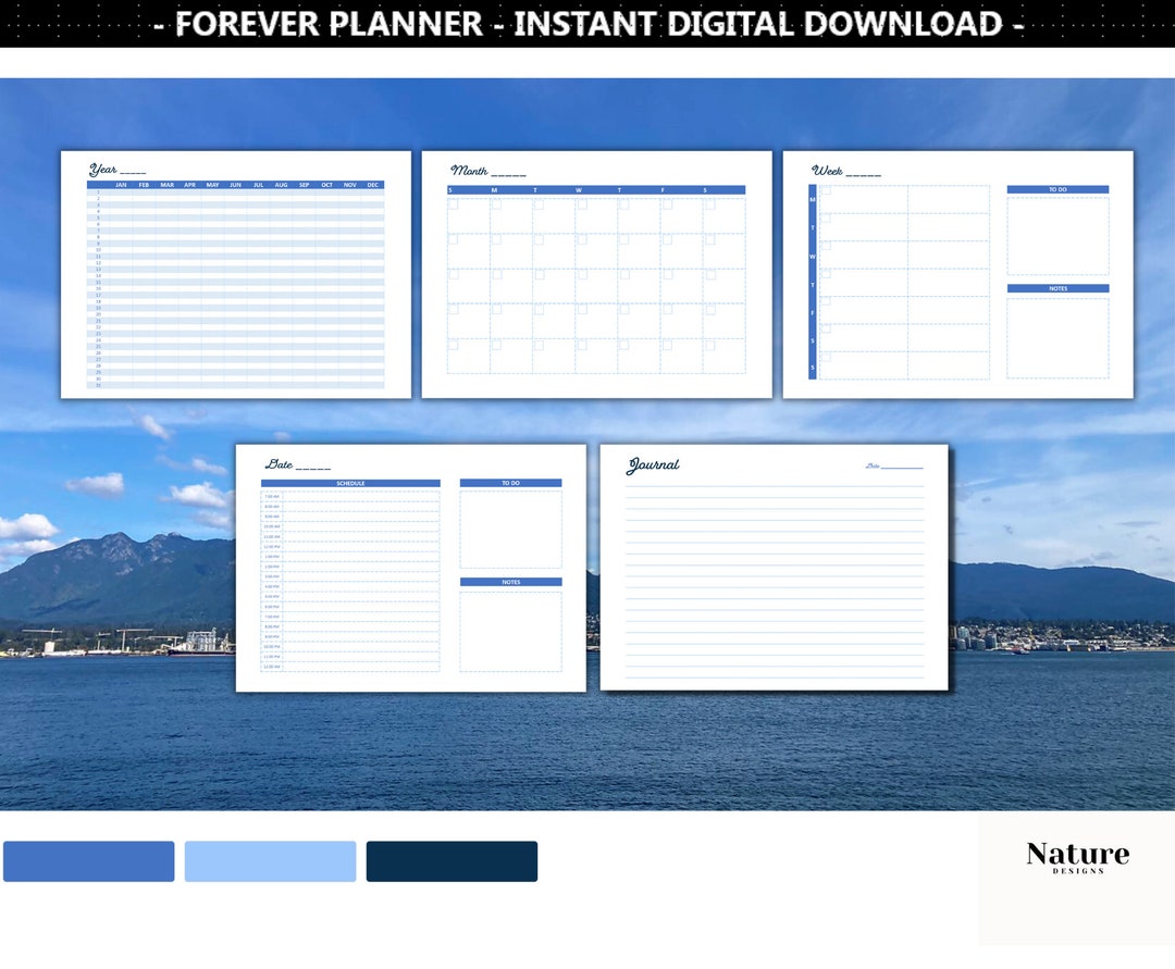 OCEAN | Planner Bundle | Nature Design | Year | Month | Week | Day ...