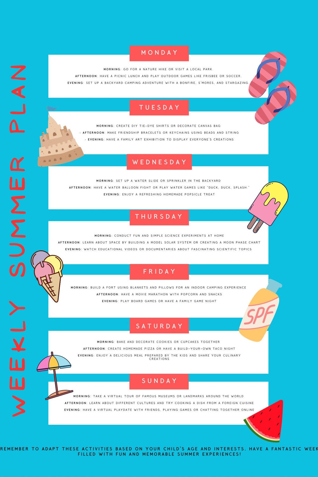 Summer Week Plan for Kids | Digital Summer Activity Plan - Etsy