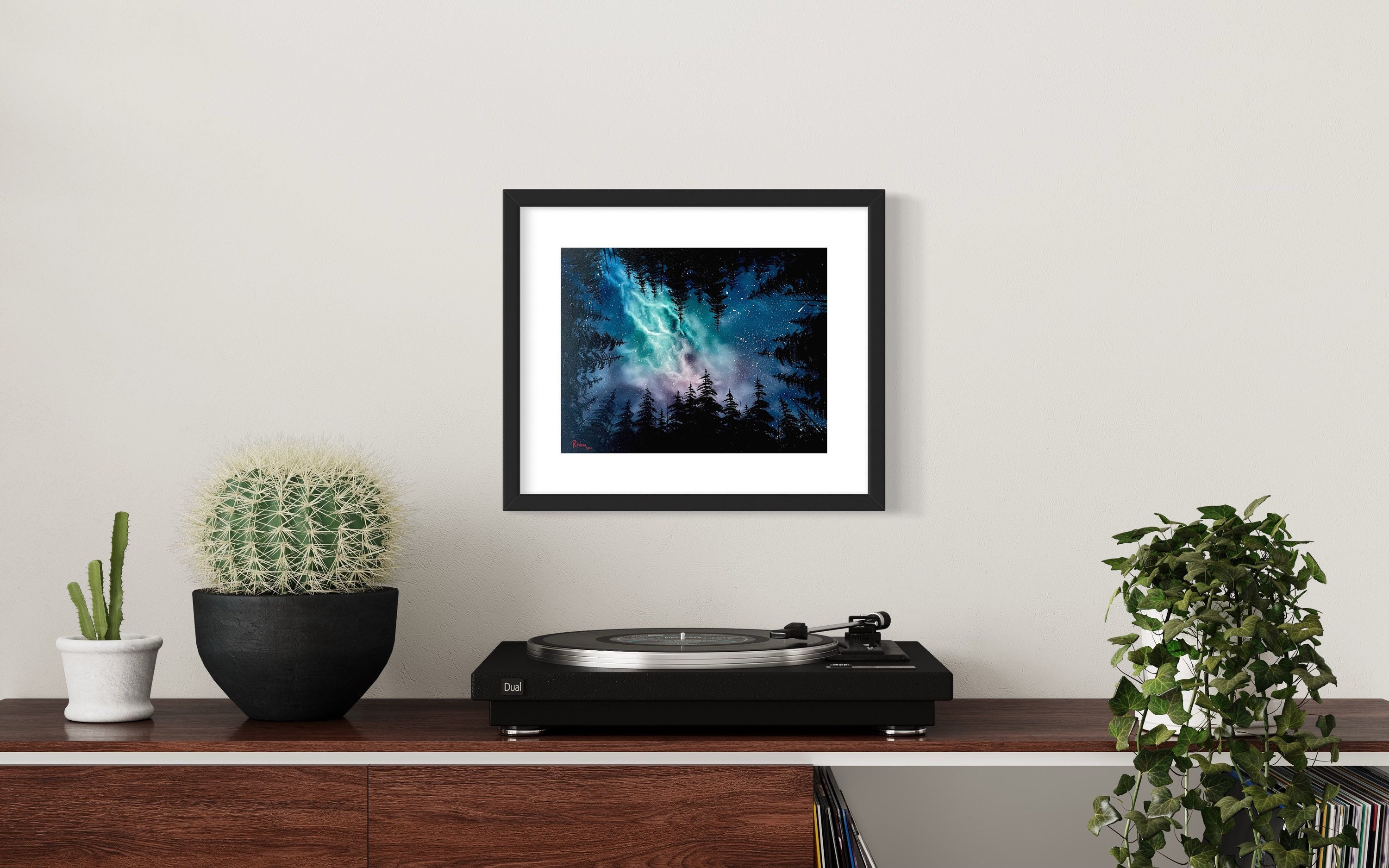 Milky Way Galaxy Night Sky Through Trees Bob Ross Style Print - Etsy