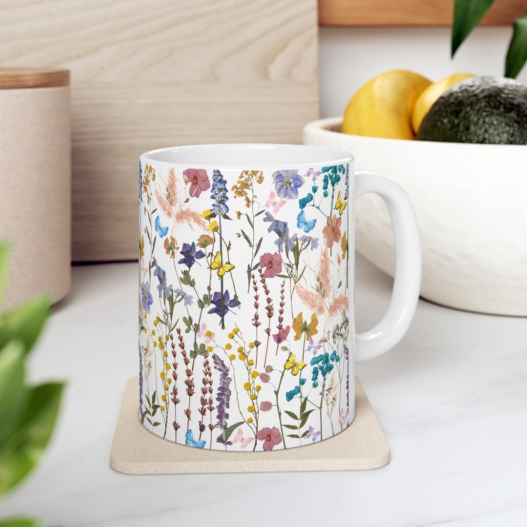 Pressed Wild Flowers Coffee Mug,flower Lovers Mug,coffee Gifts,flower ...