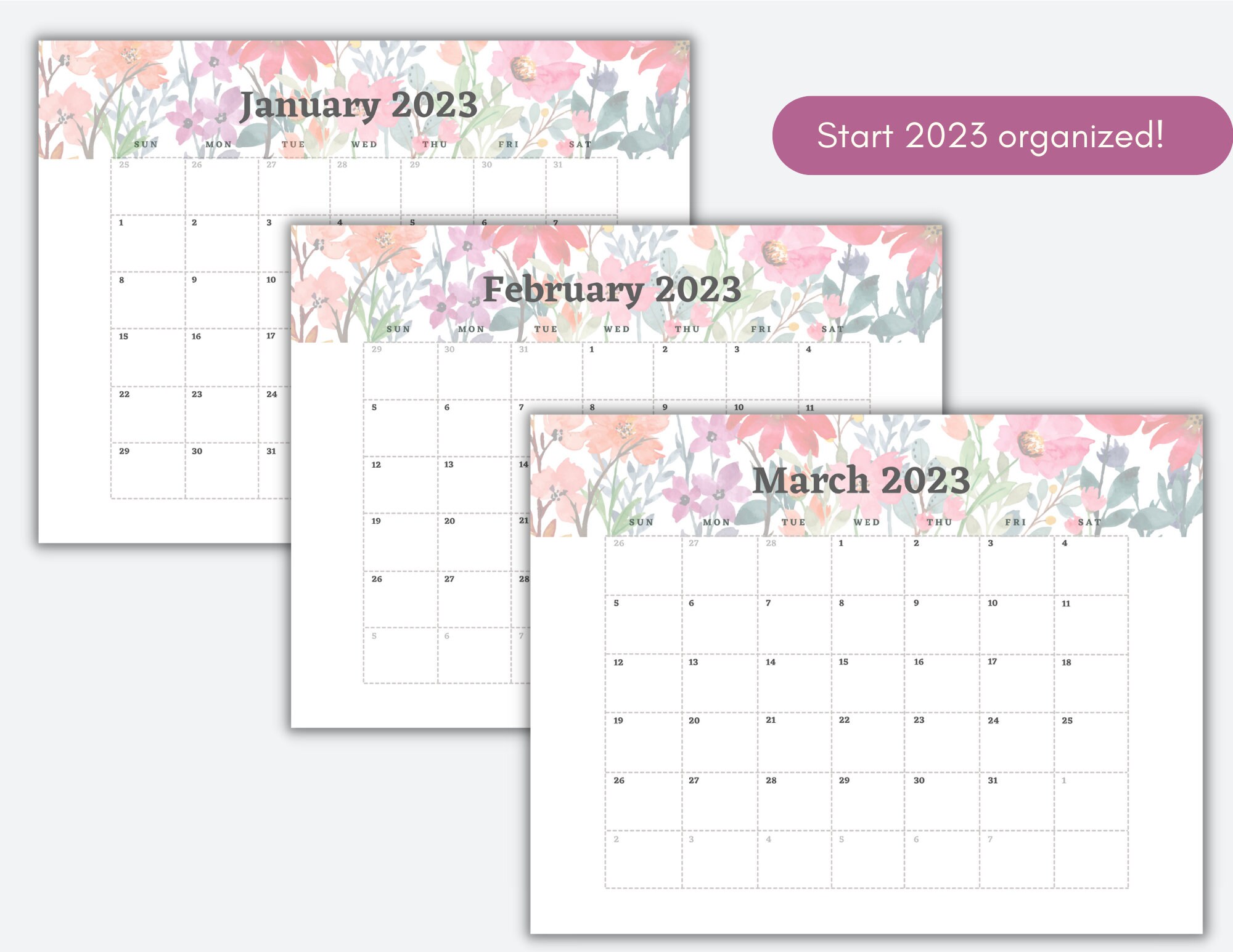 Printable 2023 Calendar PDF Calendar Organization 2023 - Etsy