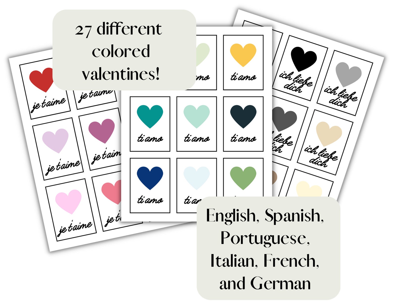 Printable Valentine's Day Cards, Languages Valentine, Minimalist ...