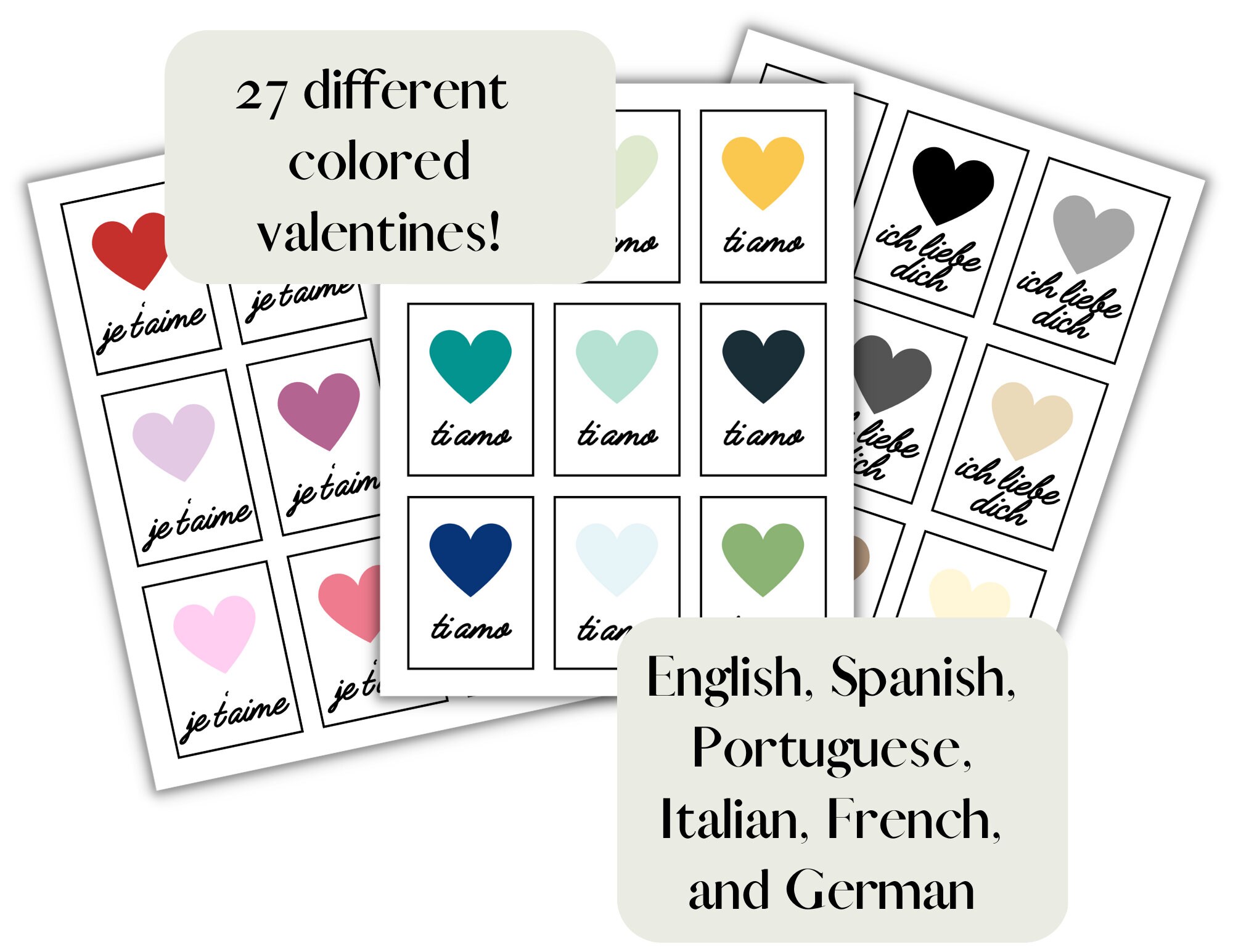 Printable Valentine's Day Cards, Languages Valentine, Minimalist ...