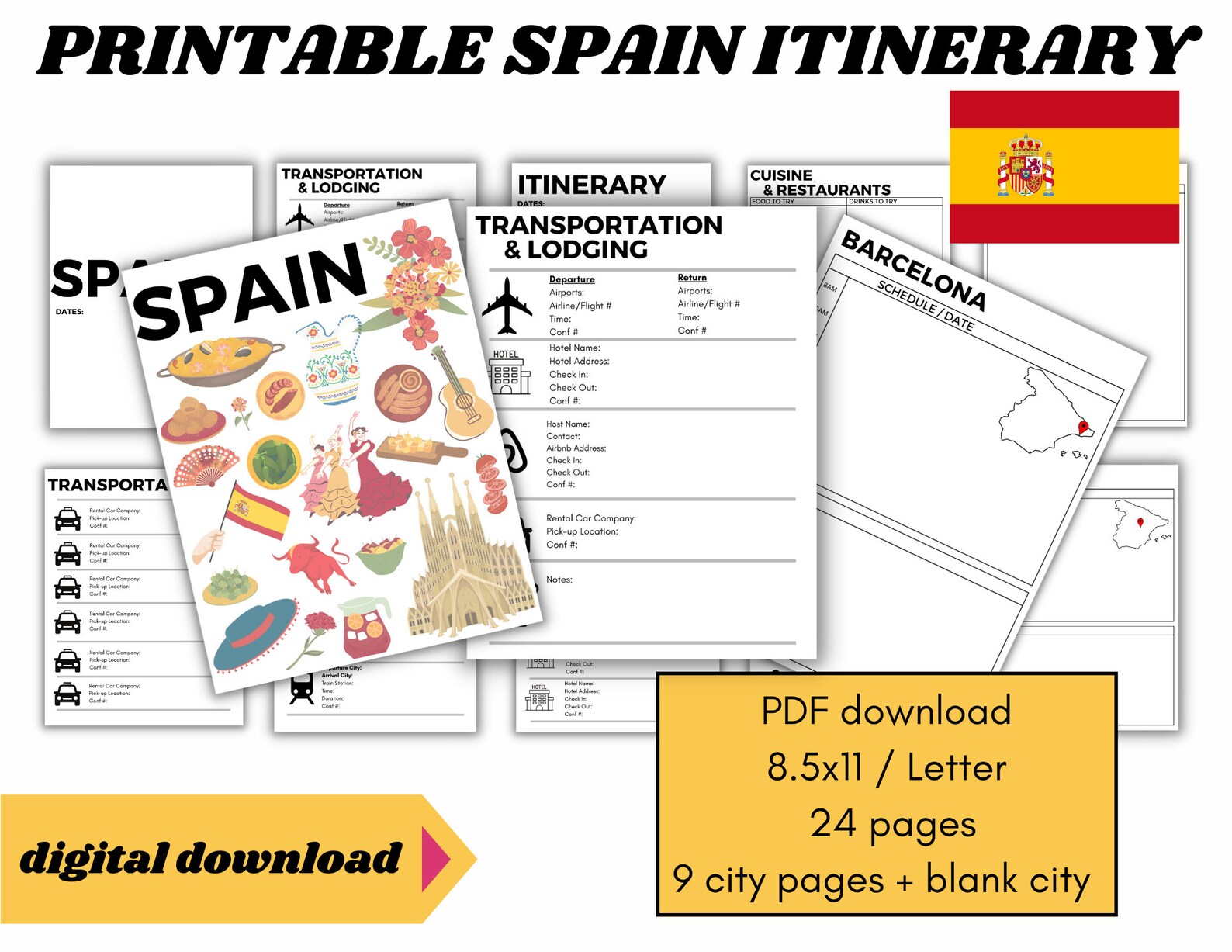 Printable Spain Travel Planner, Trip Planner, Printable Itinerary ...