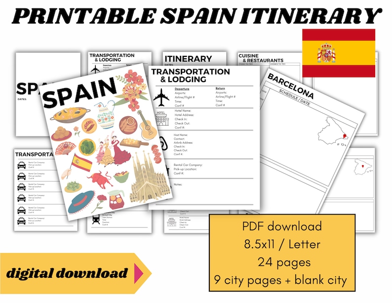 Printable Spain Travel Planner, Trip Planner, Printable Itinerary ...