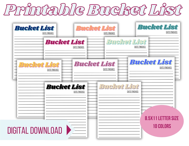 Printable Bucket List Template, PDF Bucket List Tracker, 2023 Goals ...