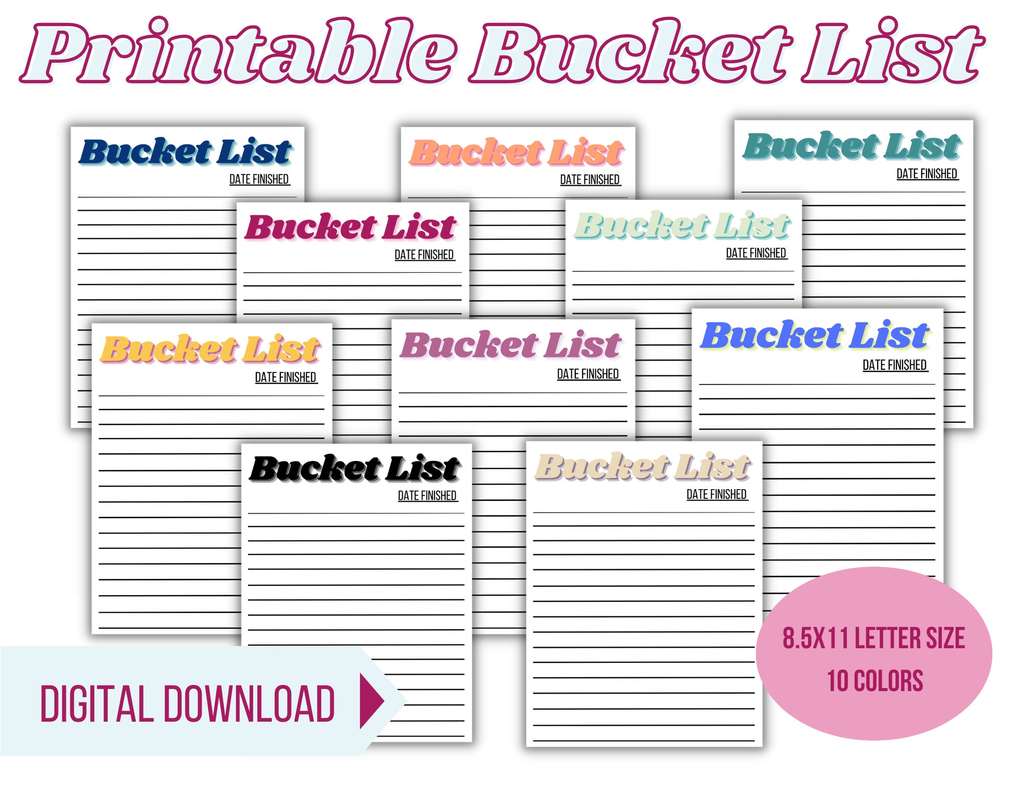 Printable Bucket List Template, PDF Bucket List Tracker, 2023 Goals ...
