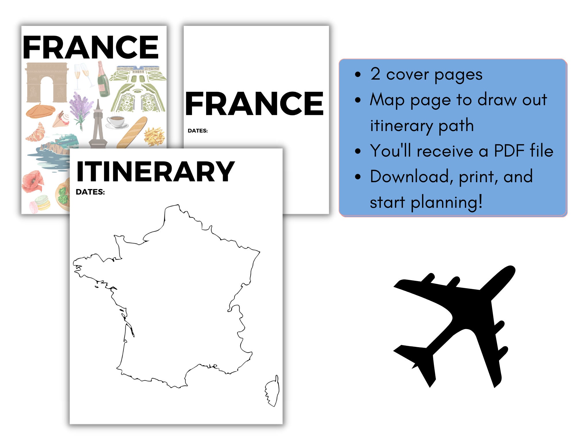 Printable France Travel Planner, Trip Planner, Printable Itinerary ...