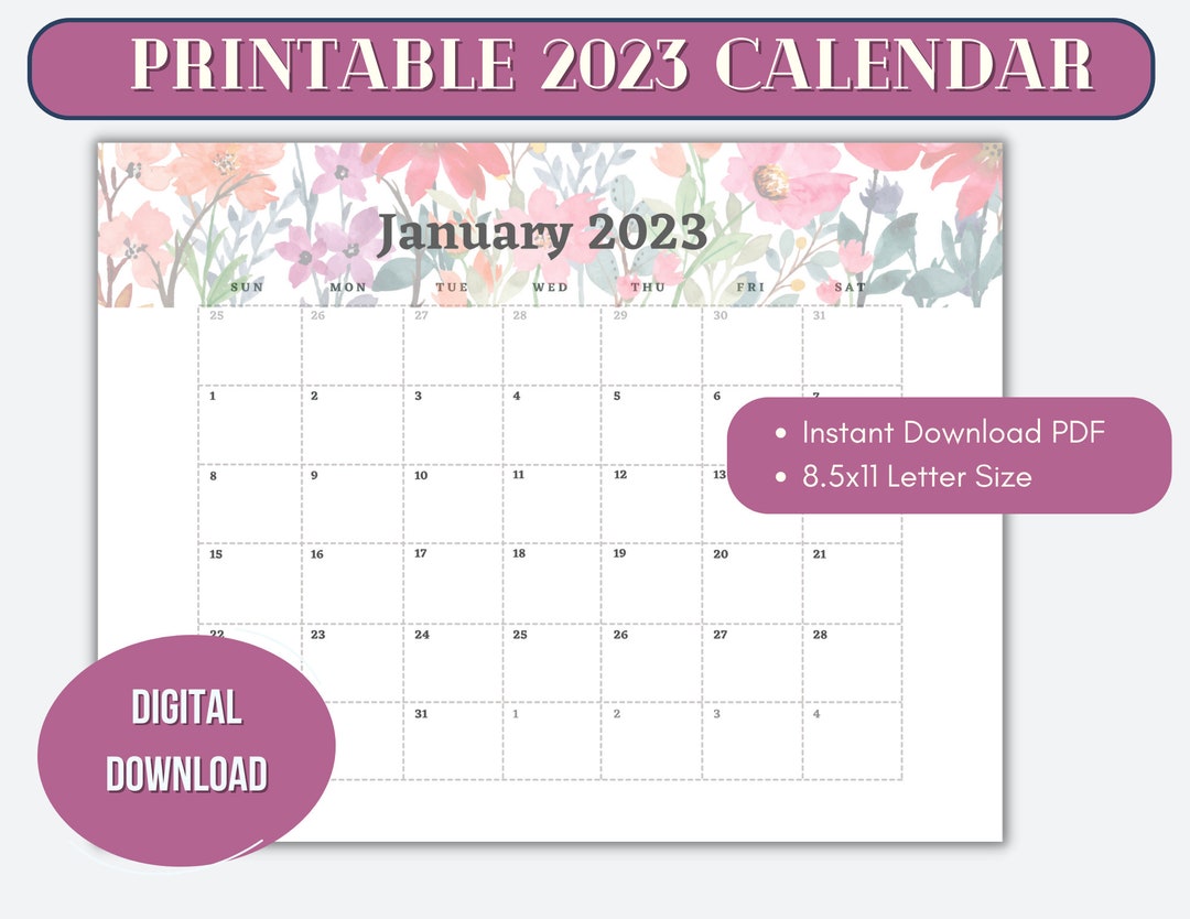 Printable 2023 Calendar PDF Calendar Organization 2023 - Etsy