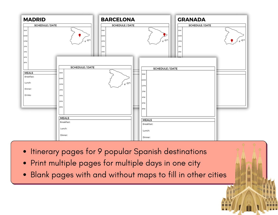 Printable Spain Travel Planner, Trip Planner, Printable Itinerary ...