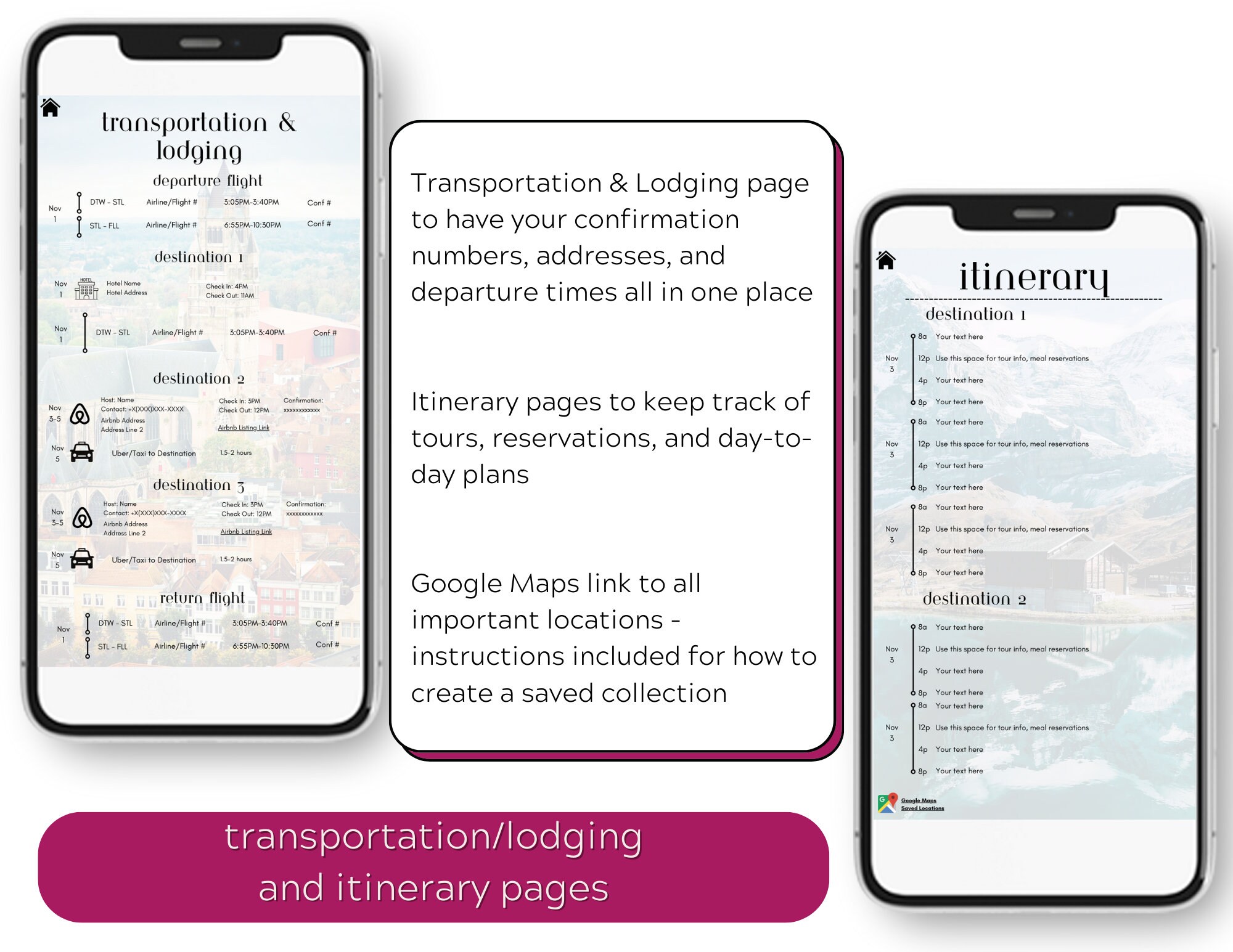 Mobile Travel Itinerary, Digital Itinerary, Editable Itinerary, Travel ...