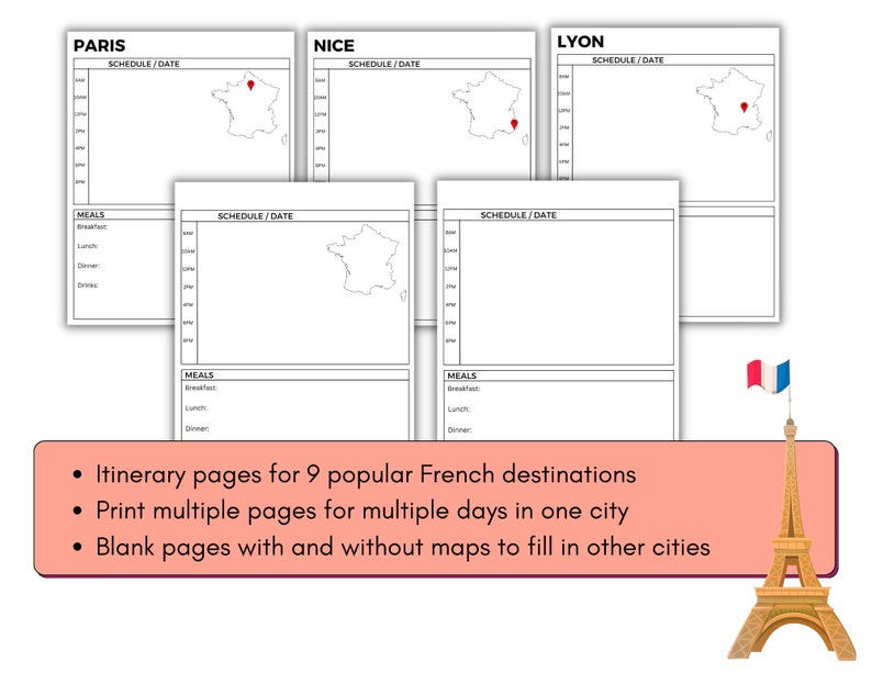 Printable France Travel Planner, Trip Planner, Printable Itinerary ...