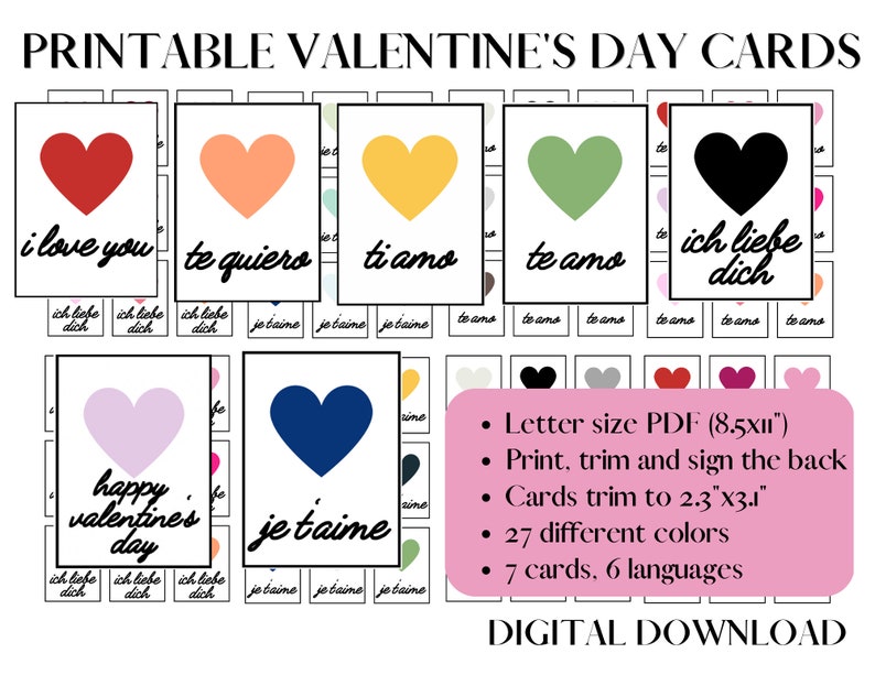 Printable Valentine's Day Cards, Languages Valentine, Minimalist ...