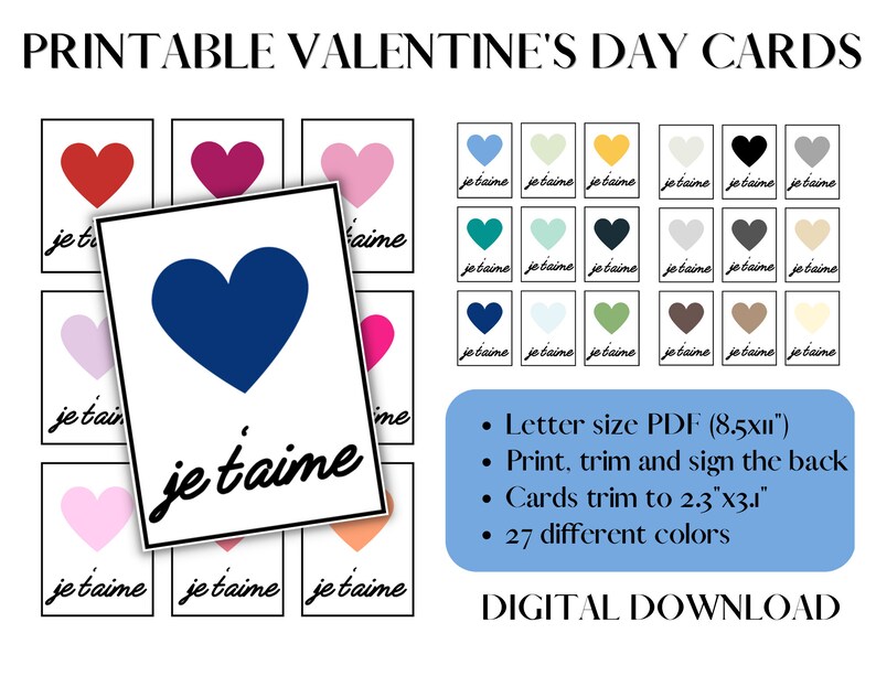 Printable Valentine's Day Cards, French Valentine, Minimalist Valentine ...