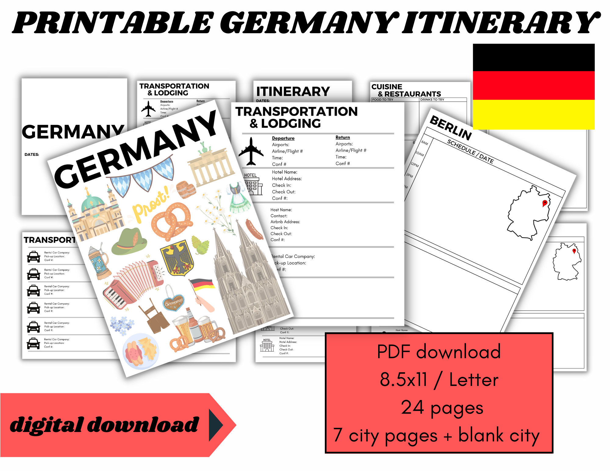 Printable Germany Travel Planner, Trip Planner, Printable Itinerary ...