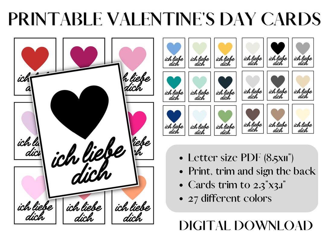 Printable Valentine's Day Cards, German Valentine, Minimalist Valentine ...