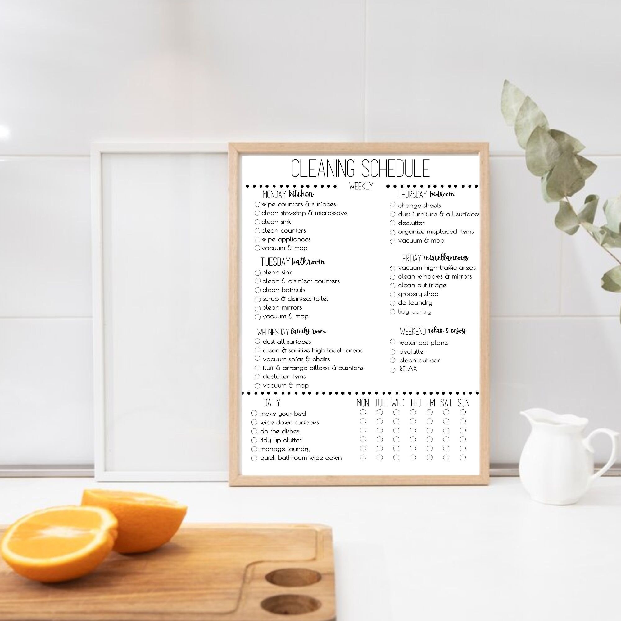 Weekly Cleaning Checklist Editable, Printable Template, House Chore ...