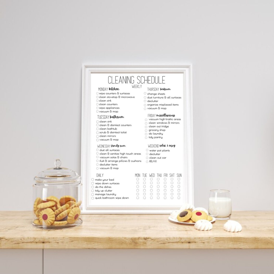 Weekly Cleaning Checklist Schedule Editable, Printable Template, House ...
